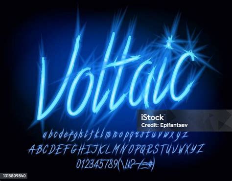 볼타이크 알파벳 글꼴 전기 스크립트 문자 숫자 및 문장 부호 대문자 및 소문자 컴퓨터 글자에 대한 스톡 벡터 아트 및 기타 이미지 컴퓨터 글자 점화 번개 Istock