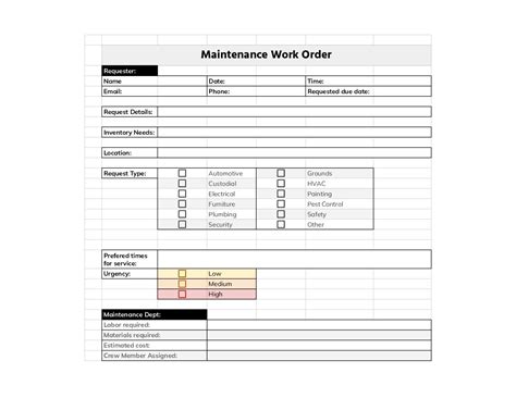 Maintenance Work Order Template Pdf Excel Word