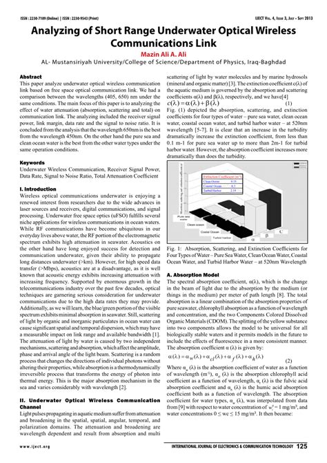 Pdf Analyzing Of Short Range Underwater Optical Wireless Communications Link