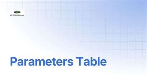 Parameters Table Lorric Online Documents