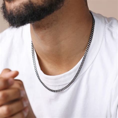 Mens Black Stainless Steel Curb Chain Necklace Lisa Angel