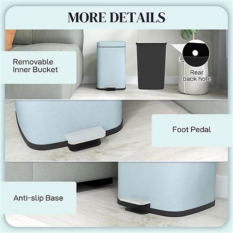Homcom 20l Kitchen Pedal Bin Metal Rubbish Bin With Soft Close Lid