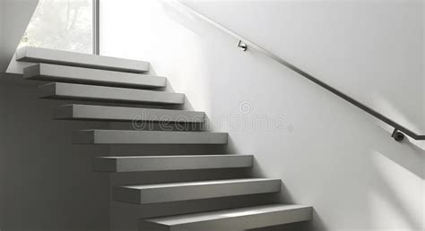 Modern Concrete Staircase With Minimalist Design And Handrail Stock