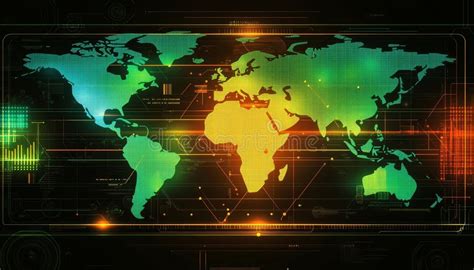 Digital World Map With Glowing Continents Binary Code And Data Visualizations On A Grid