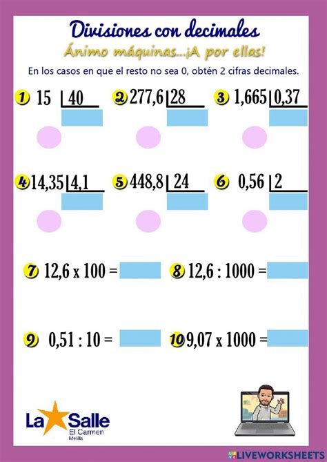 Hojas De Trabajo De División Con Decimales 25 División De Decimales