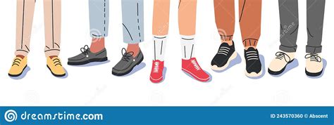 Set Of Various Male Shoes With Feet Stock Vector Illustration Of