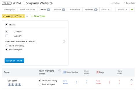assign teams to projects manage teams in projects targetprocess