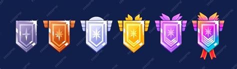 Premium Vector Award Achievement Badges Game Level Ui Or Gui Icons Iron Bronze And Silver