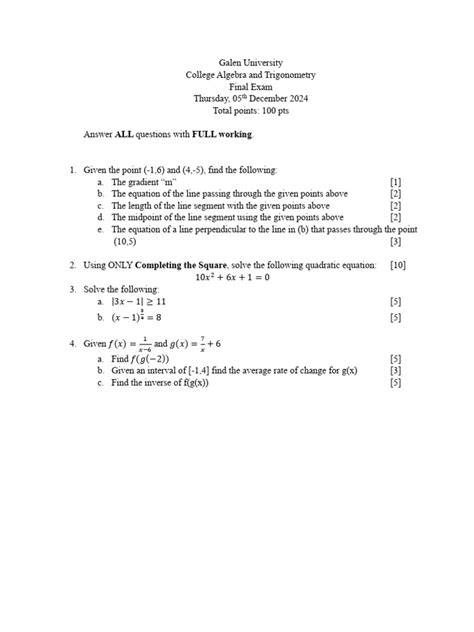 College Algebra And Trigonometry Exam Guide Pdf Factorization