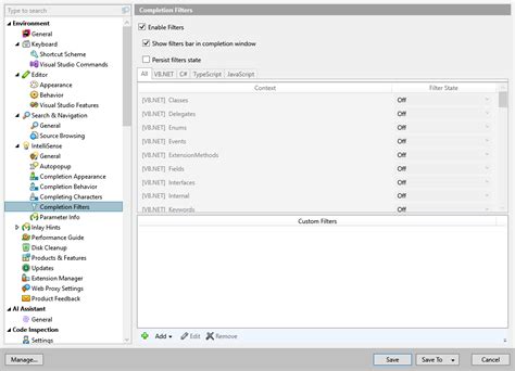 Completion Filters Resharper Documentation