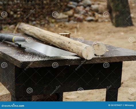 sharp hand saw hacksaw stock image image of table sawing 261070427