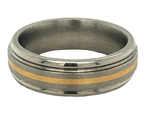 Titanium 14k Yellow Brushed Center Wedding Band 7mm Size 10