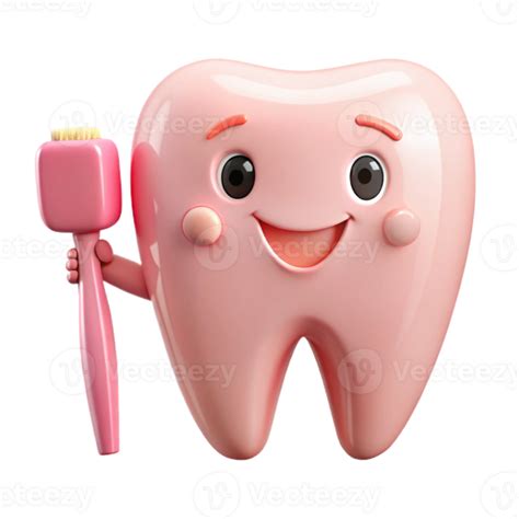 Smiling Tooth Character Holding A Toothbrush 52559234 Png
