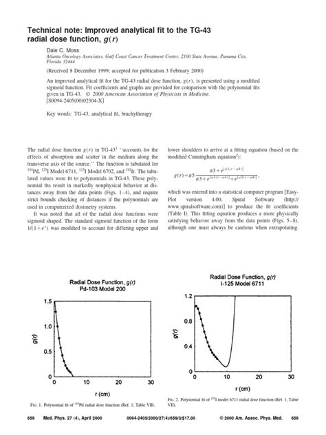 medical physics 2000 moss technical note improved analytical fit