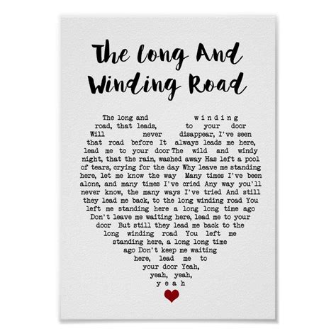 The Long And Winding Road Song Lyric Heart Print