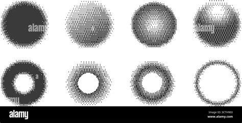 Pixel Circles With Halftone Effect Bitmap Aesthetic Round Shapes For
