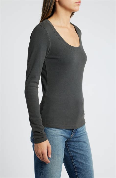 Treasure And Bond Scoop Neck Long Sleeve Cotton And Modal T Shirt