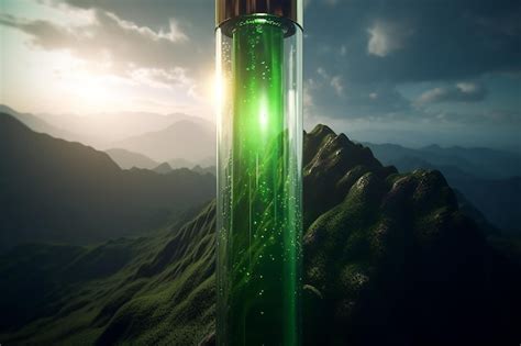 Premium Photo Test Tube With Glowing Bubbles On Green