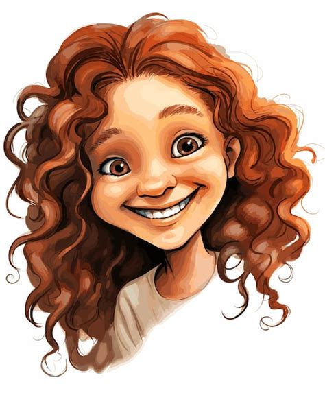 A Drawing Of A Girl With Red Hair And A Big Smile Premium Ai Generated Vector