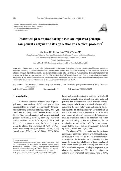 pdf statistical process monitoring based on improved principal