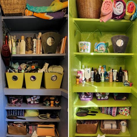 Before And After Bathroom Shelfie Rorganization