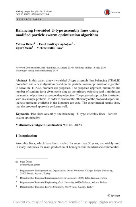 Balancing Two Sided U Type Assembly Lines Using Modified Particle Swarm Optimization Algorithm