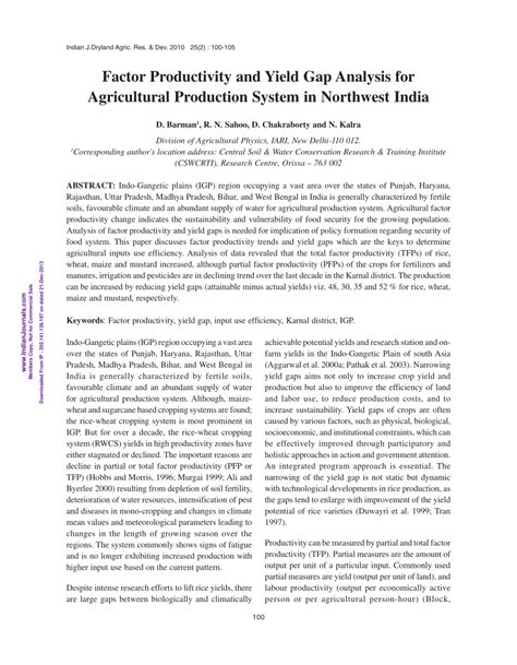 Pdf Factor Productivity And Yield Gap Analysis For Agricultural Production System In Northwest