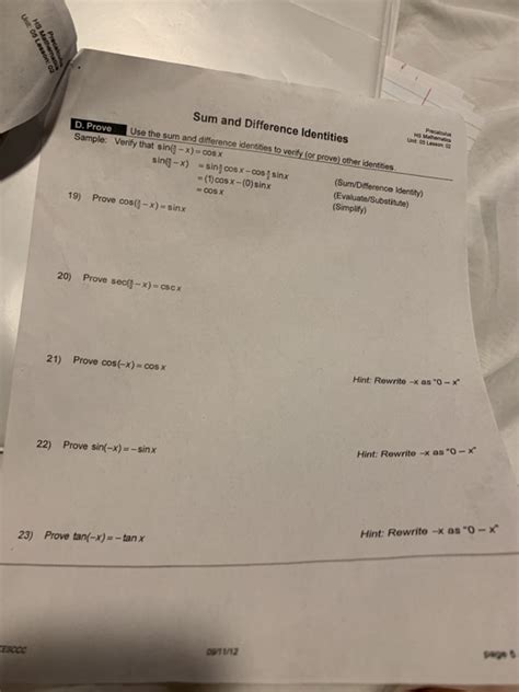 Solved Sum And Difference Identities The Sum And Difference Chegg Com