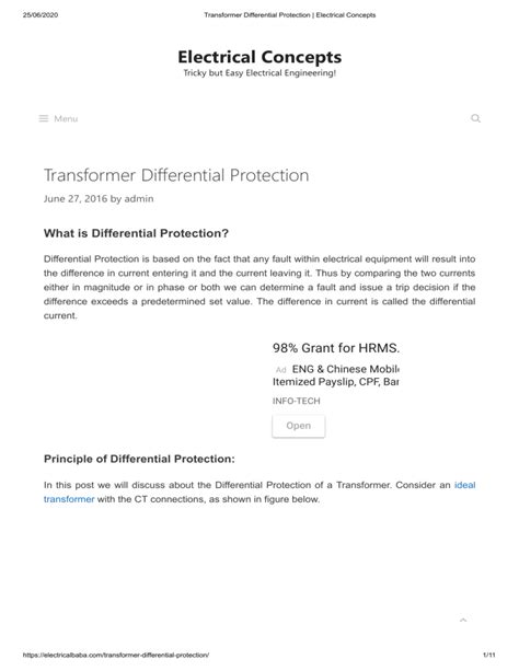 Transformer Differential Protection Electrical Engineering Concepts