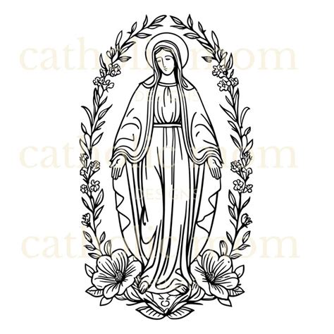 Mother Mary Outline Virgin Mary Svg Png  Art Virgencita For Cricut