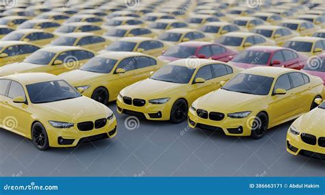 Yellow Cars Parked In Rows Modern Vehicle Fleet Royalty Free Stock