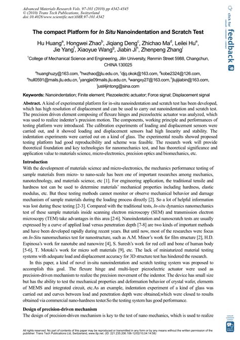 Pdf The Compact Platform For In Situ Nanoindentation And Scratch Test