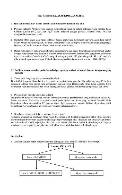 Soal Responsi AKA Contoh Soal Dan Pembahasan Kimia Analitik Soal Responsi M ASAS KIMIA