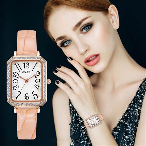 Amousa Rhinestone Bezel Ladies Watch Compact Small Square Watch Ladies