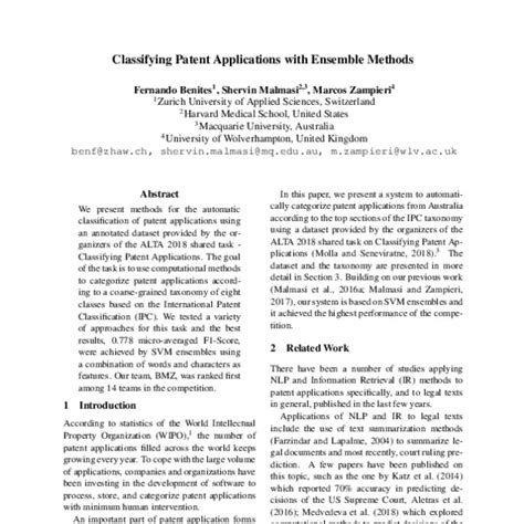 Classifying Patent Applications With Ensemble Methods Acl Anthology
