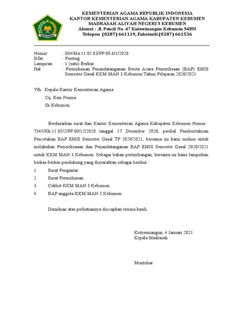 Surat Permohonan Pendnatanganan Bp Emis Pdf