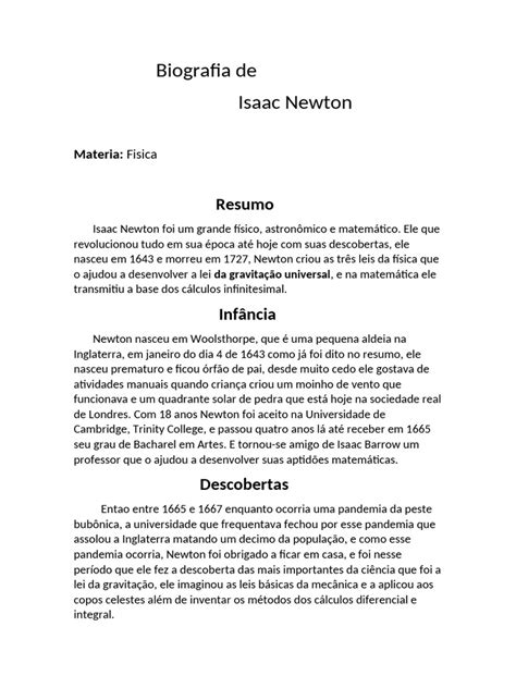 Biografia Resumida De Isaac Newton Pdf Isaac Newton Física