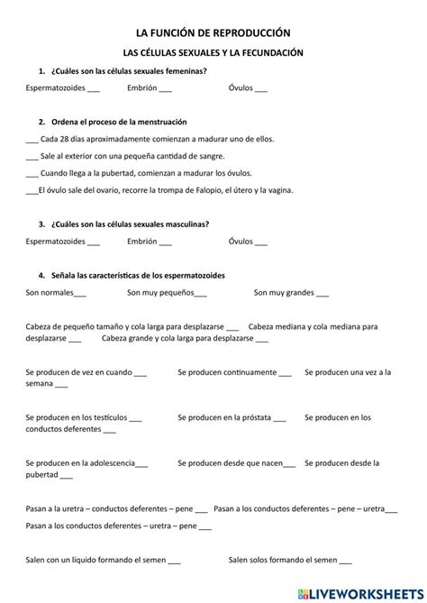 Las Células Sex Free Interactive Worksheets 7011042