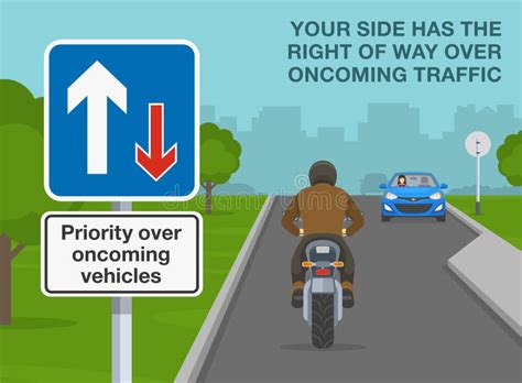 Safe Driving Tips and Traffic Regulation Rules. Close-up of British "priority Over Oncoming ...