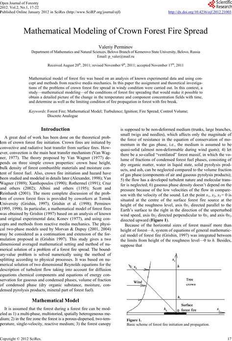Mathematical Modeling Of Crown Forest Fire Spread