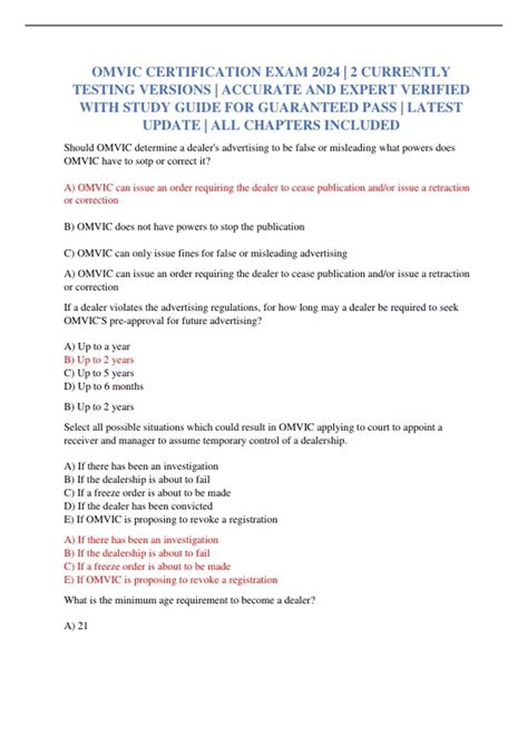 Omvic Certification Exam 2024 2 Currently Testing Versions Accurate