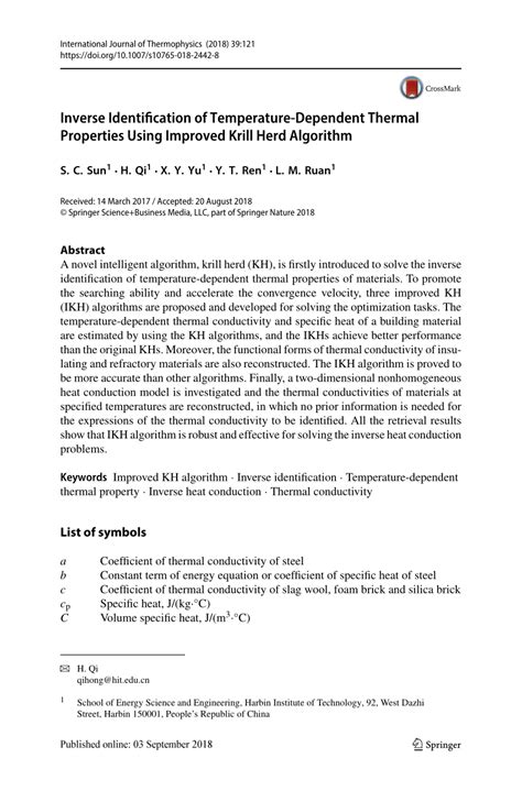 Pdf Inverse Identification Of Temperature Dependent Thermal