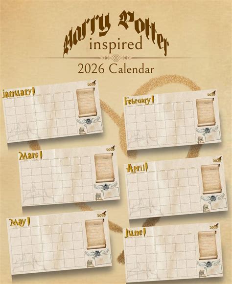 Druckbarer Monatskalender 2026 Harry Potter Inspiriert Etsy De