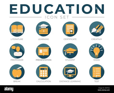 Yellow And Blue Education School Icon Set Literature Learning