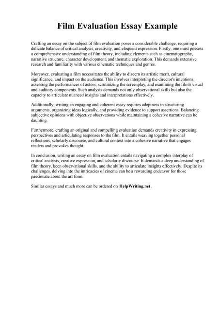 Film Evaluation Essay Example Pdf