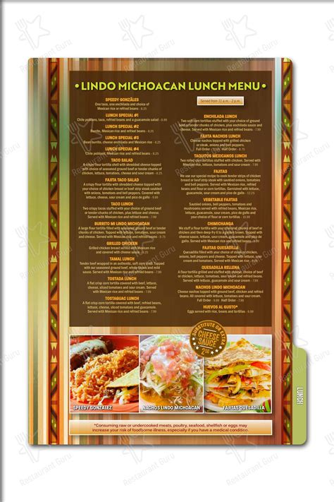 Menu At Mi Lindo Michoacán Mexican Restaurant Paducah Irvin Cobb Dr