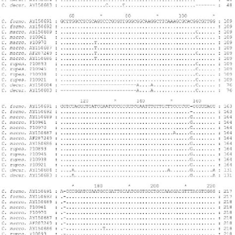 multiple sequence alignment of the partial its1 sequence of selected