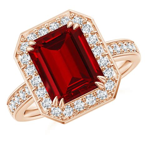 Angara Lab Grown 4 Ct Emerald Cut Ruby Engagement Ring With Lab Diamond