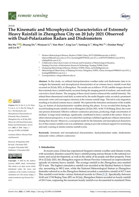Pdf The Kinematic And Microphysical Characteristics Of Extremely Heavy Rainfall In Zhengzhou