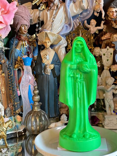 Santa Muerte Candle Large Neon Green Miracles Money Protect Good